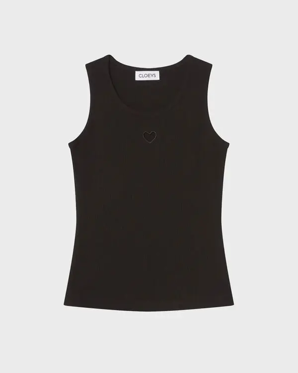 CLOEYS Heart Cut-out Ribbed Tank Top - Black