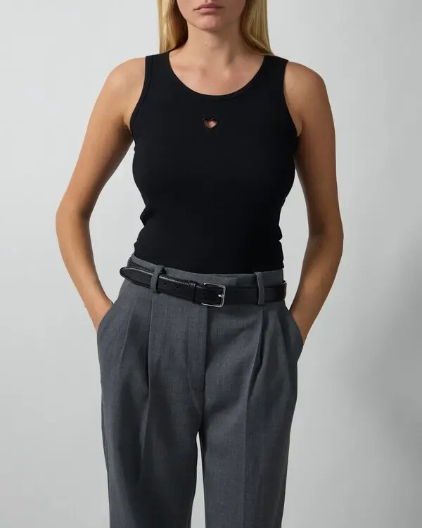 CLOEYS Heart Cut-out Ribbed Tank Top - Black