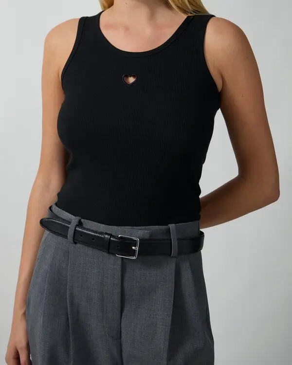 CLOEYS Heart Cut-out Ribbed Tank Top - Black