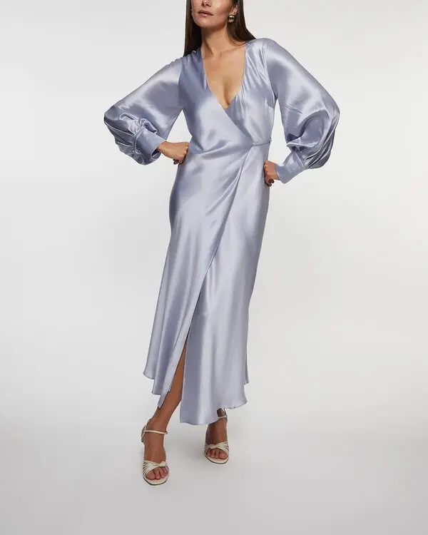 slim fit dress slacks Tigress Glacier Grey Organic Dress I Long Sleeve Wrap Dress M main image 1