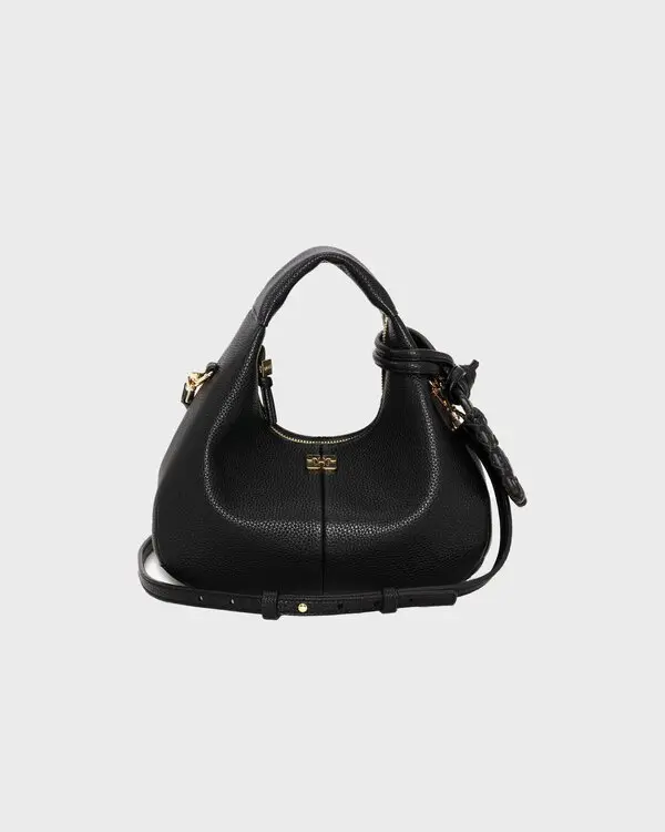 GANNI Grained Mini Hobo Bag - Black