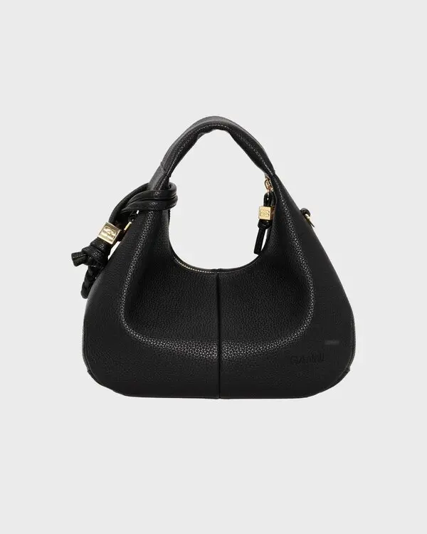 GANNI Grained Mini Hobo Bag - Black