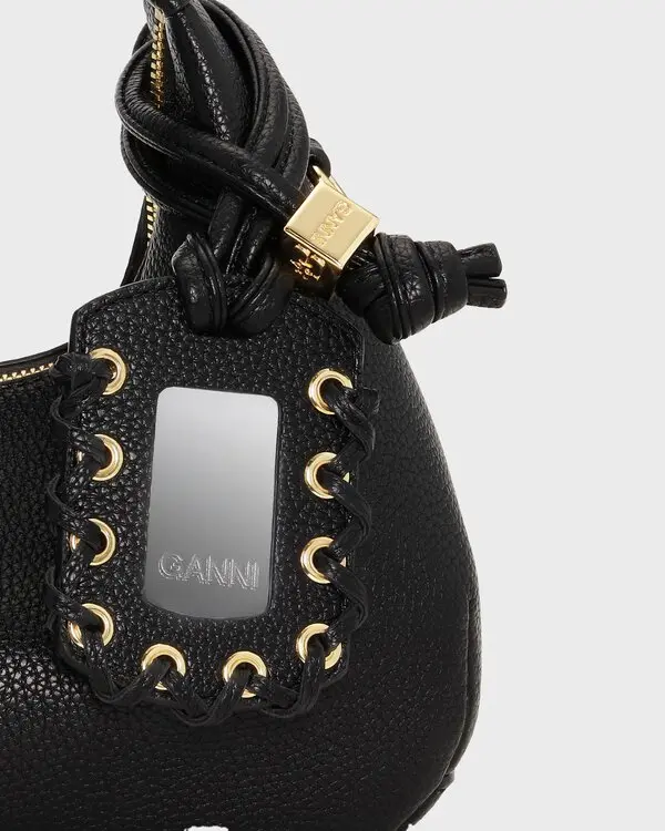 GANNI Grained Mini Hobo Bag - Black