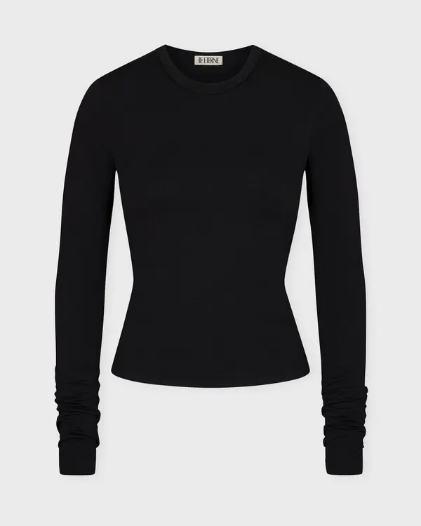 Eterne Fitted Crewneck Long Sleeve Top - Black