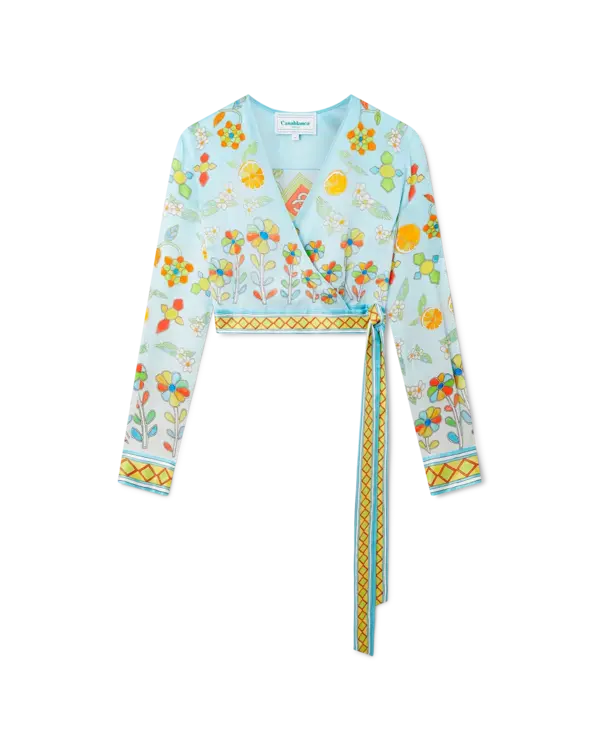 Casablanca Yoruba Flowers Wrap Long Sleeve Blouse - Multicolor