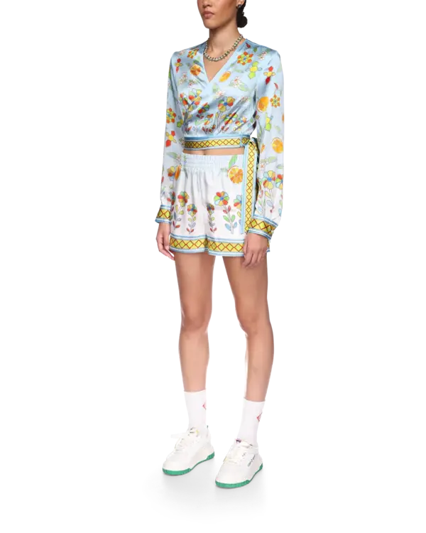 Casablanca Yoruba Flowers Wrap Long Sleeve Blouse - Multicolor