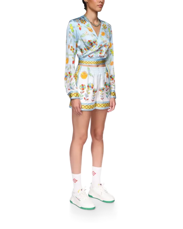 Casablanca Yoruba Flowers Wrap Long Sleeve Blouse - Multicolor
