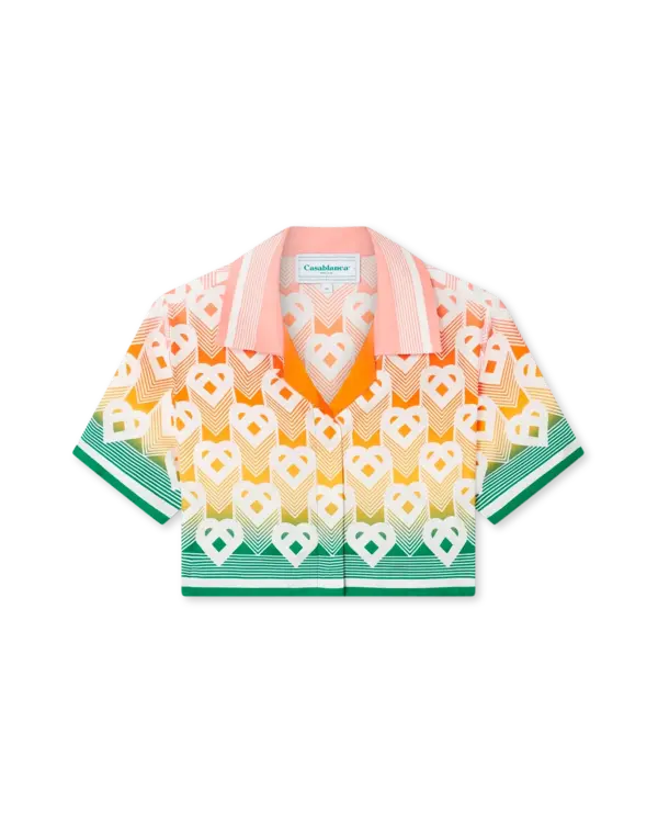 Casablanca Gradient Heart Monogram Cropped Silk Shirt - Multicolor