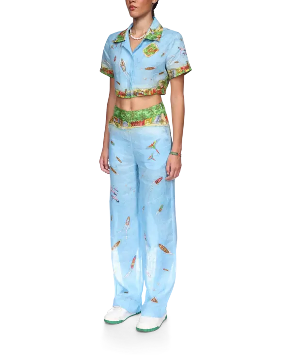Casablanca Maison Sur Piloti Cropped Linen Shirt