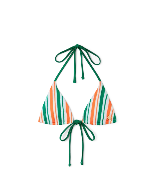 Casablanca Striped String Bikini Top - Green