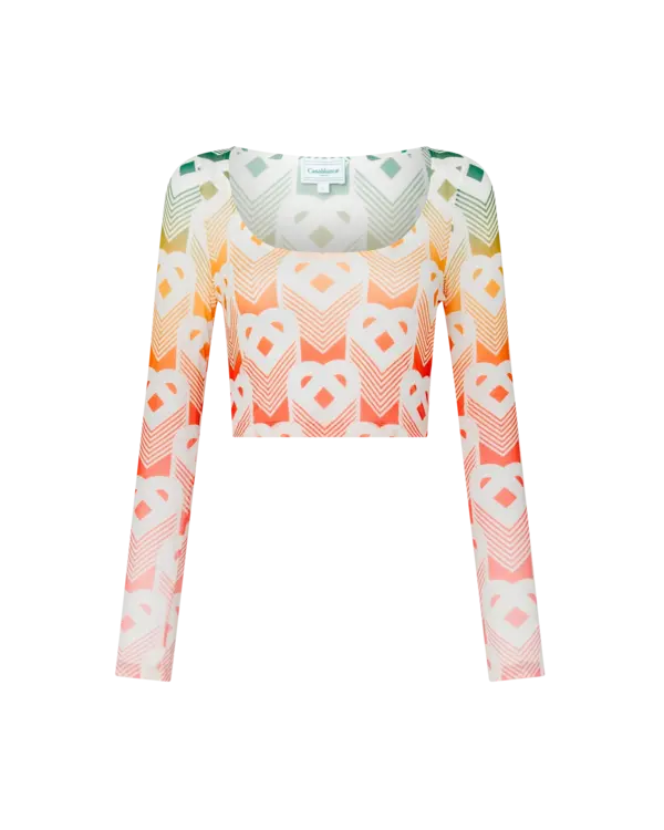 Casablanca Gradient Heart Monogram Mesh Top