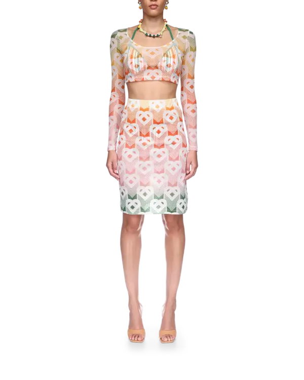 Casablanca Gradient Heart Monogram Mesh Top