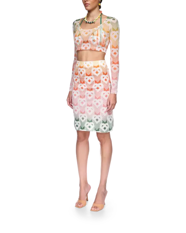 Casablanca Gradient Heart Monogram Mesh Top