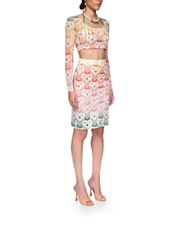 Casablanca Gradient Heart Monogram Mesh Top