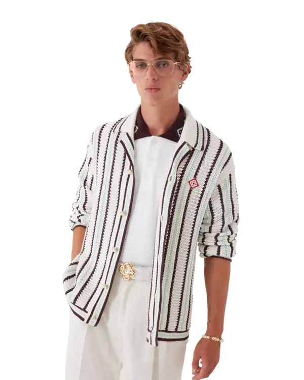 Casablanca Striped Cotton Crochet Shirt