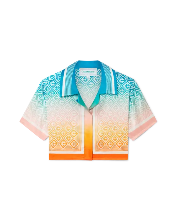 Casablanca Gradient Monogram Cropped Silk Shirt