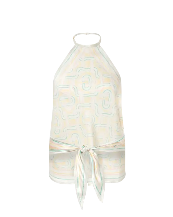 Casablanca Crayon Monogram Silk Halter Neck Top