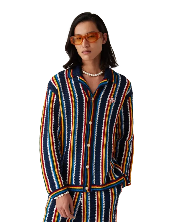 Casablanca Crochet Long Sleeve Stripe Shirt