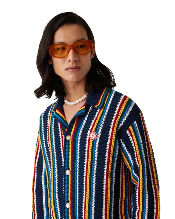 Casablanca Crochet Long Sleeve Stripe Shirt