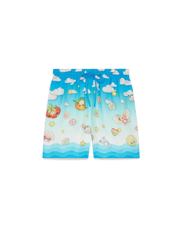 Casablanca Kawaii Motif Silk Twill Shorts - Multicolor