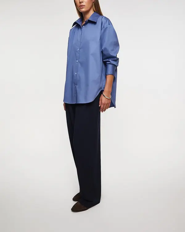 WAKAKUU Classic Cotton Satin Shirt - Light Blue