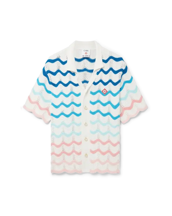 Casablanca Gradient Wave Short Sleeve Crochet Shirt - Multicolor