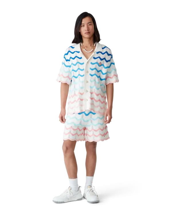 Casablanca Gradient Wave Short Sleeve Crochet Shirt - Multicolor