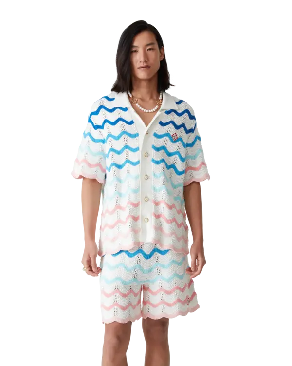 Casablanca Gradient Wave Short Sleeve Crochet Shirt - Multicolor