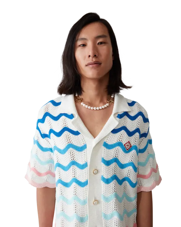 Casablanca Gradient Wave Short Sleeve Crochet Shirt - Multicolor