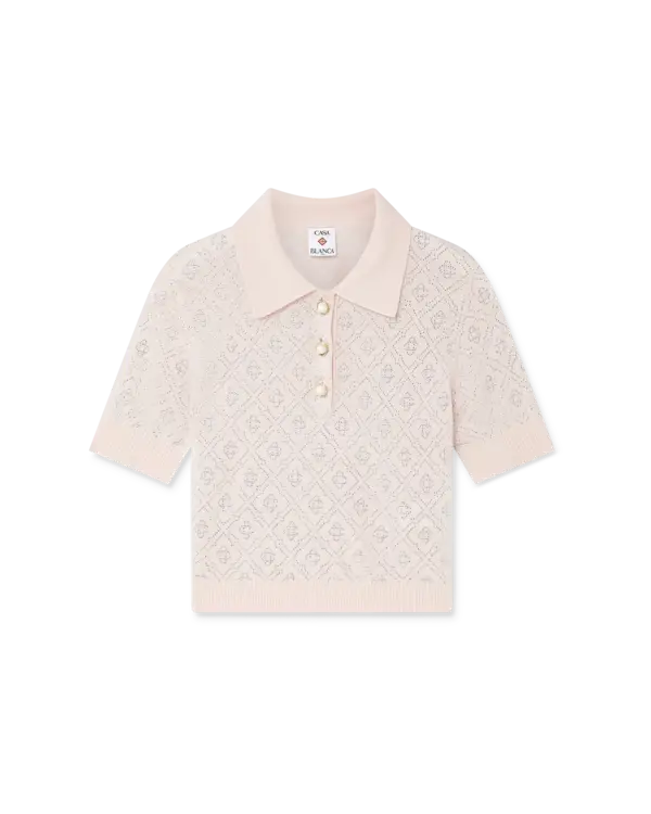 Casablanca Crystal Monogram Knit Polo Shirt - Multicolor