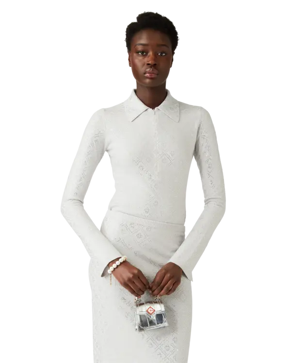 Casablanca Crystal Monogram Knit Bodysuit