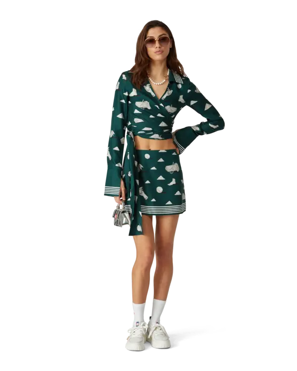 Casablanca Metaphysical Long Sleeve Silk Wrap Shirt