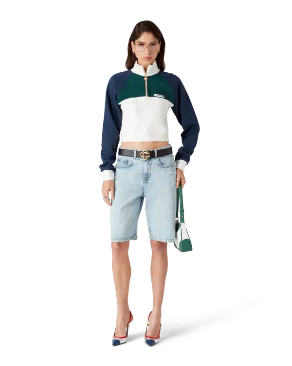 Casablanca Colourblock Quarter Zip Cropped Sweatshirt