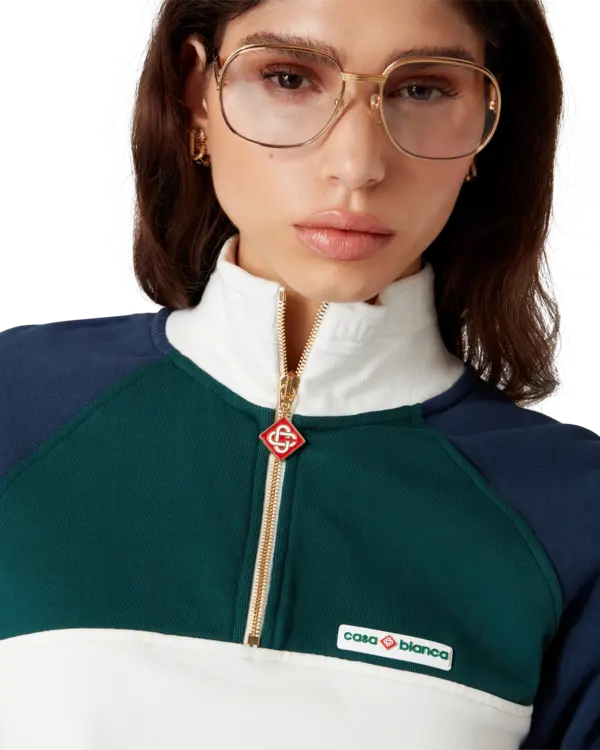 Casablanca Colourblock Quarter Zip Cropped Sweatshirt