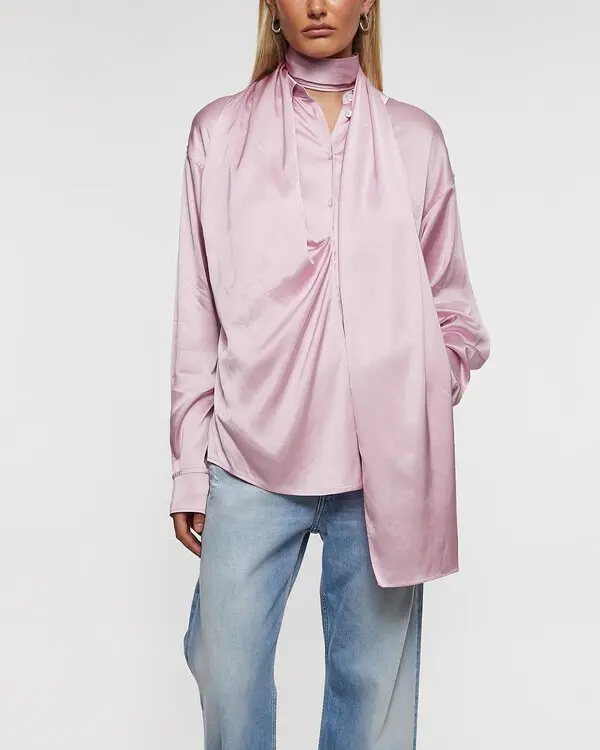 Acne Studios Layered Satin Shirt With Scarf