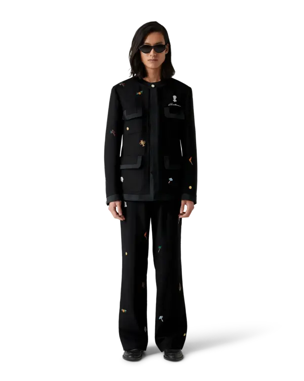 Casablanca Embroidered Motif Wool Tailored Trousers