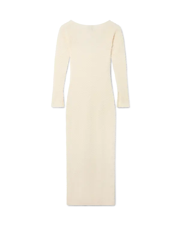 crochet knit long sleeve dress White Long Sleeves Crochet Knit Midi Dress – Gabi Swimwear