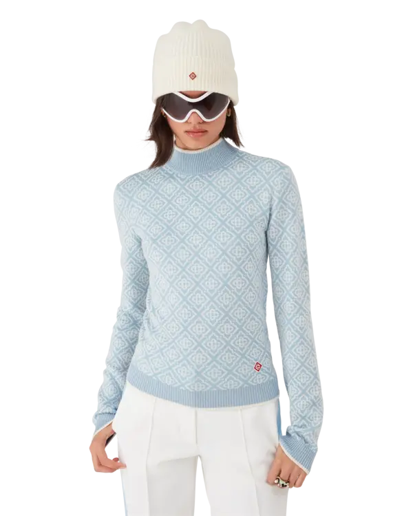 Casablanca Ski Monogram High Neck Top - Blue