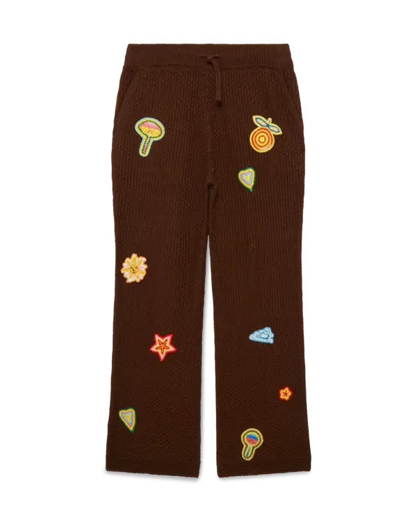 Casablanca Motif Crochet Trousers - Brown