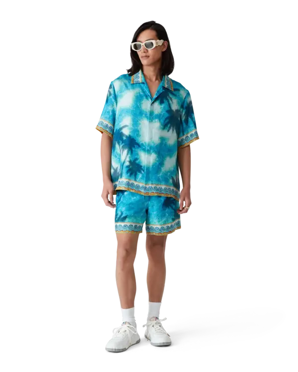 Casablanca Poolside Emblem Short Sleeve Silk Shirt