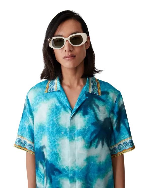 Casablanca Poolside Emblem Short Sleeve Silk Shirt
