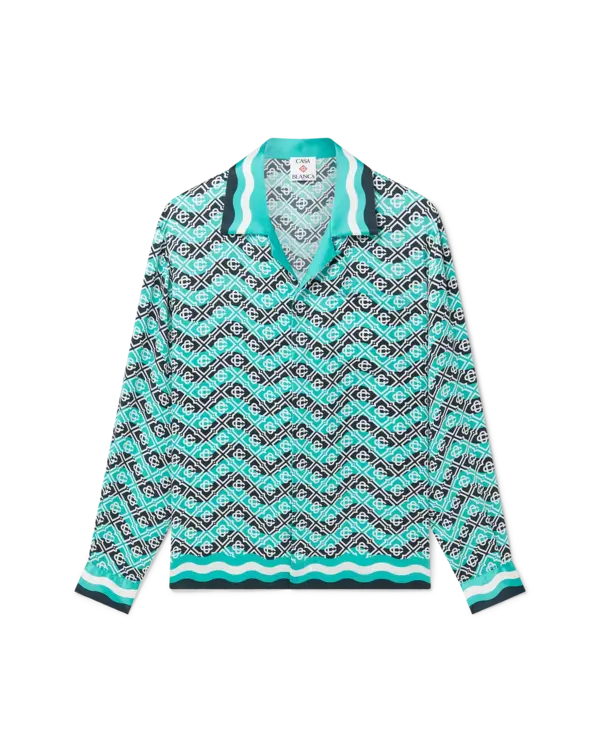 Casablanca Monogram Wave Long Sleeve Silk Shirt