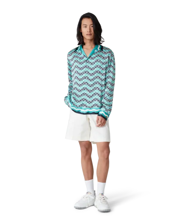 Casablanca Monogram Wave Long Sleeve Silk Shirt
