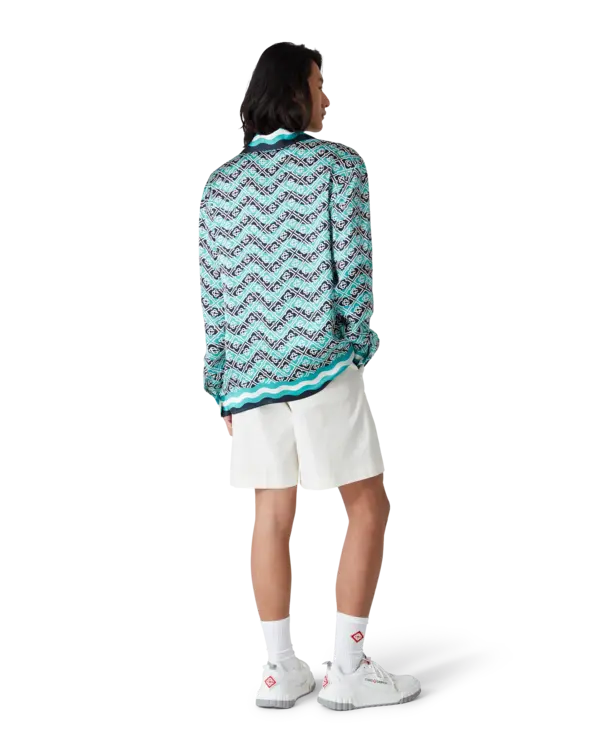 Casablanca Monogram Wave Long Sleeve Silk Shirt