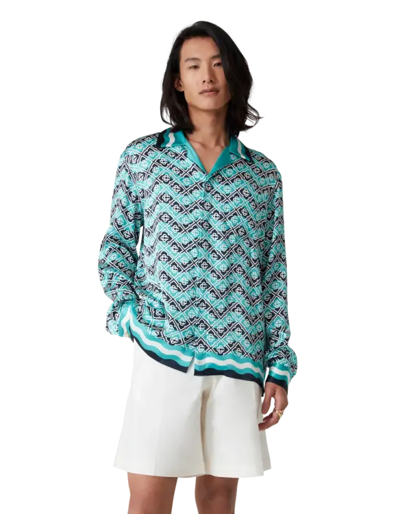 Casablanca Monogram Wave Long Sleeve Silk Shirt