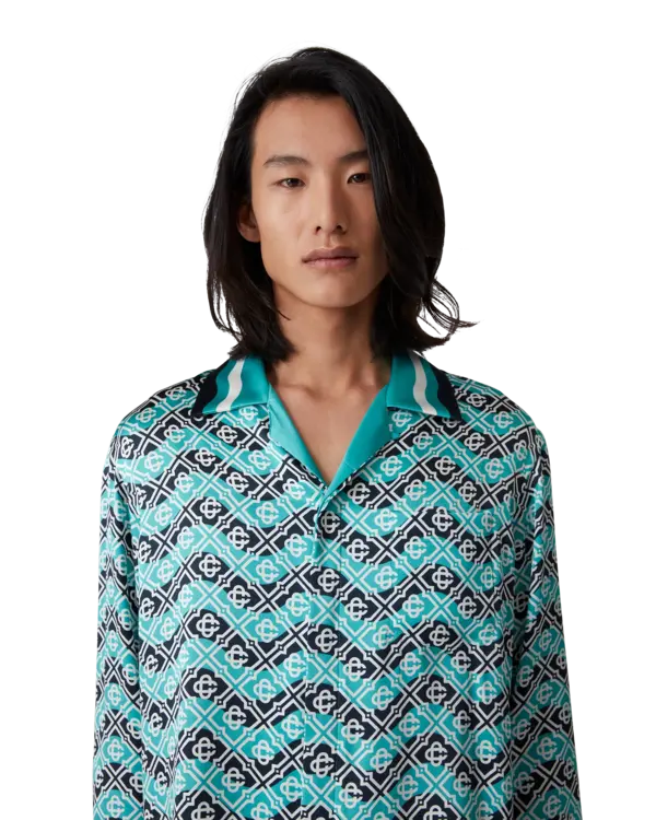 Casablanca Monogram Wave Long Sleeve Silk Shirt