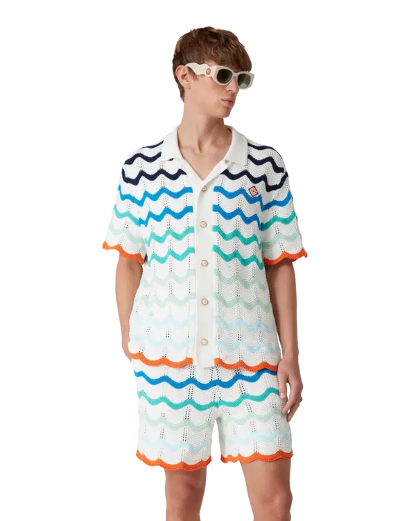 Casablanca Gradient Wave Short Sleeve Crochet Shirt - Multicolor