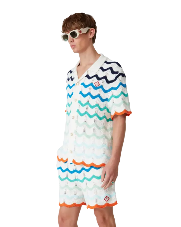 Casablanca Gradient Wave Short Sleeve Crochet Shirt - Multicolor