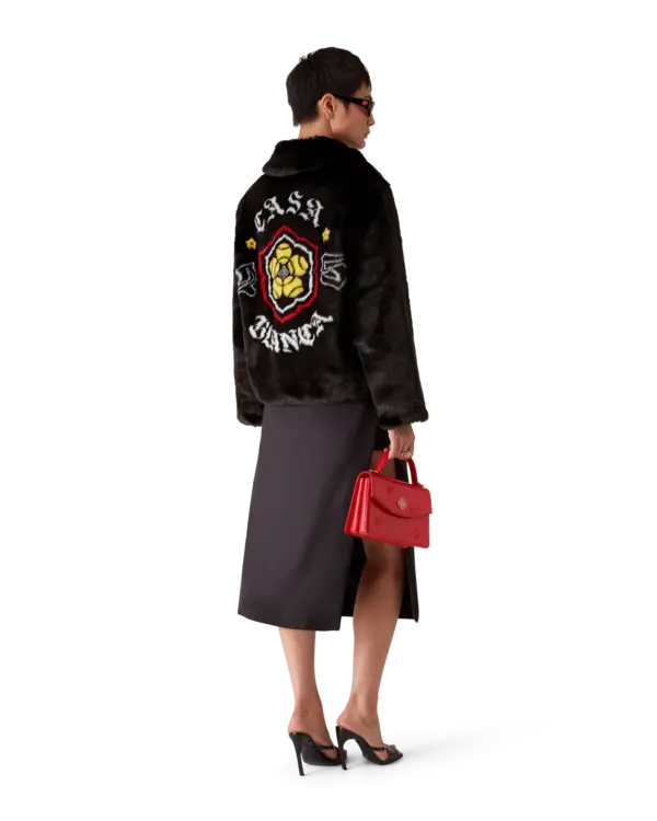 Casablanca Faux Fur Jacket With Graphic Embellishment