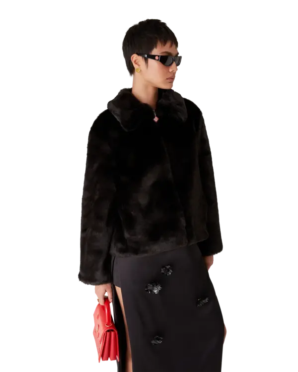 Casablanca Faux Fur Jacket With Graphic Embellishment